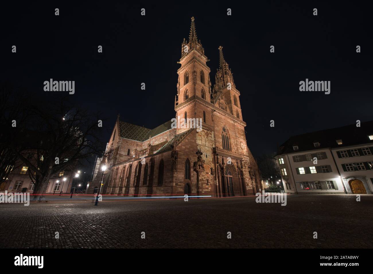 cathedral in Basel, switzerland at night Stock Photo - Alamy