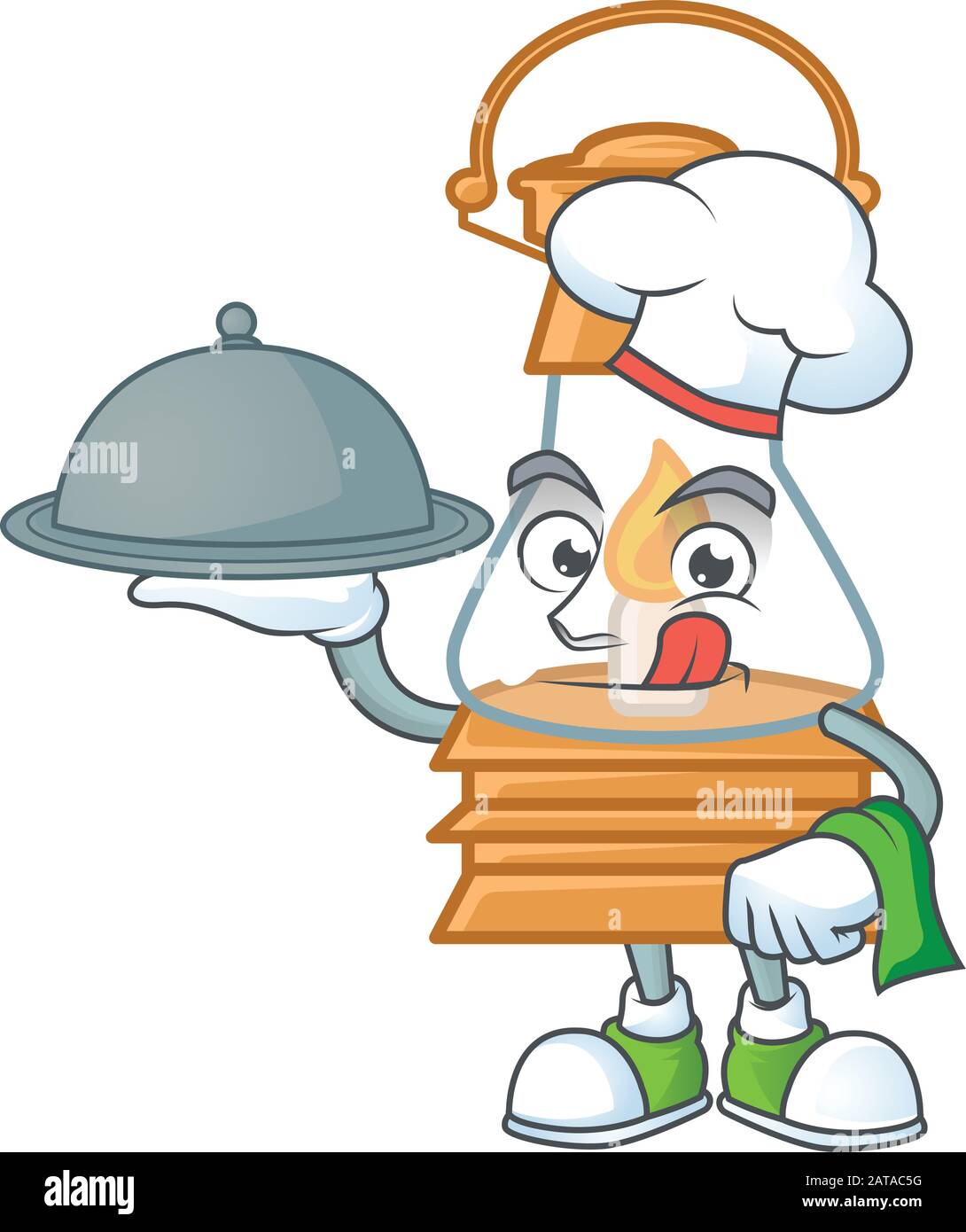 cartoon design of oil lamp as a Chef having food on tray Stock Vector ...
