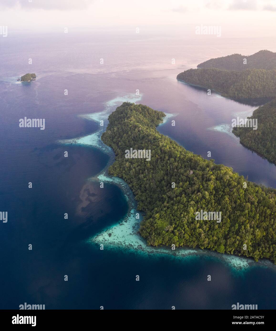 Seen from above, the many tropical islands within Raja Ampat, Indonesia ...
