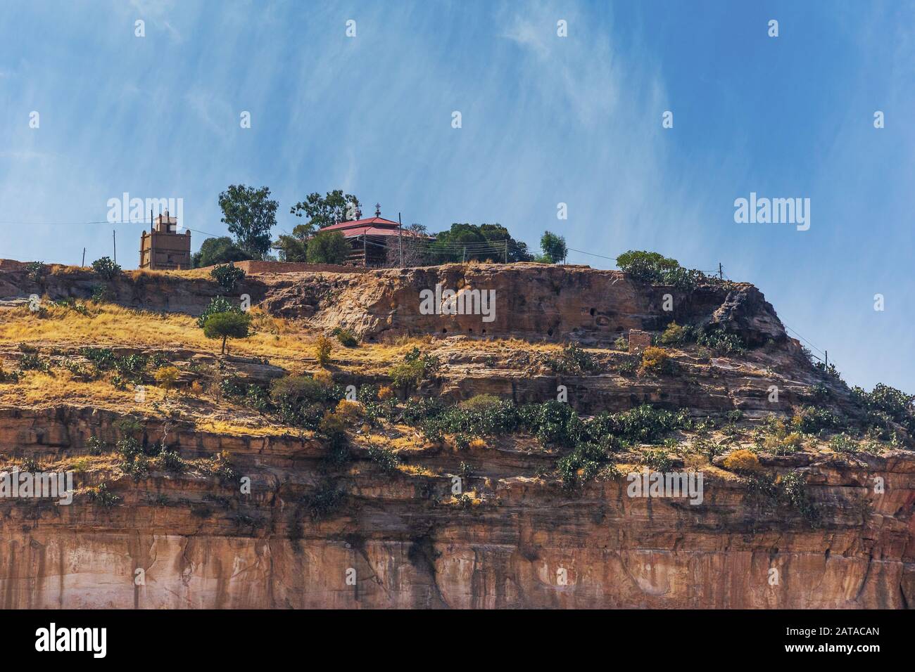 Close up view of Debre Damo montain with the monastry on top - Tigray ...