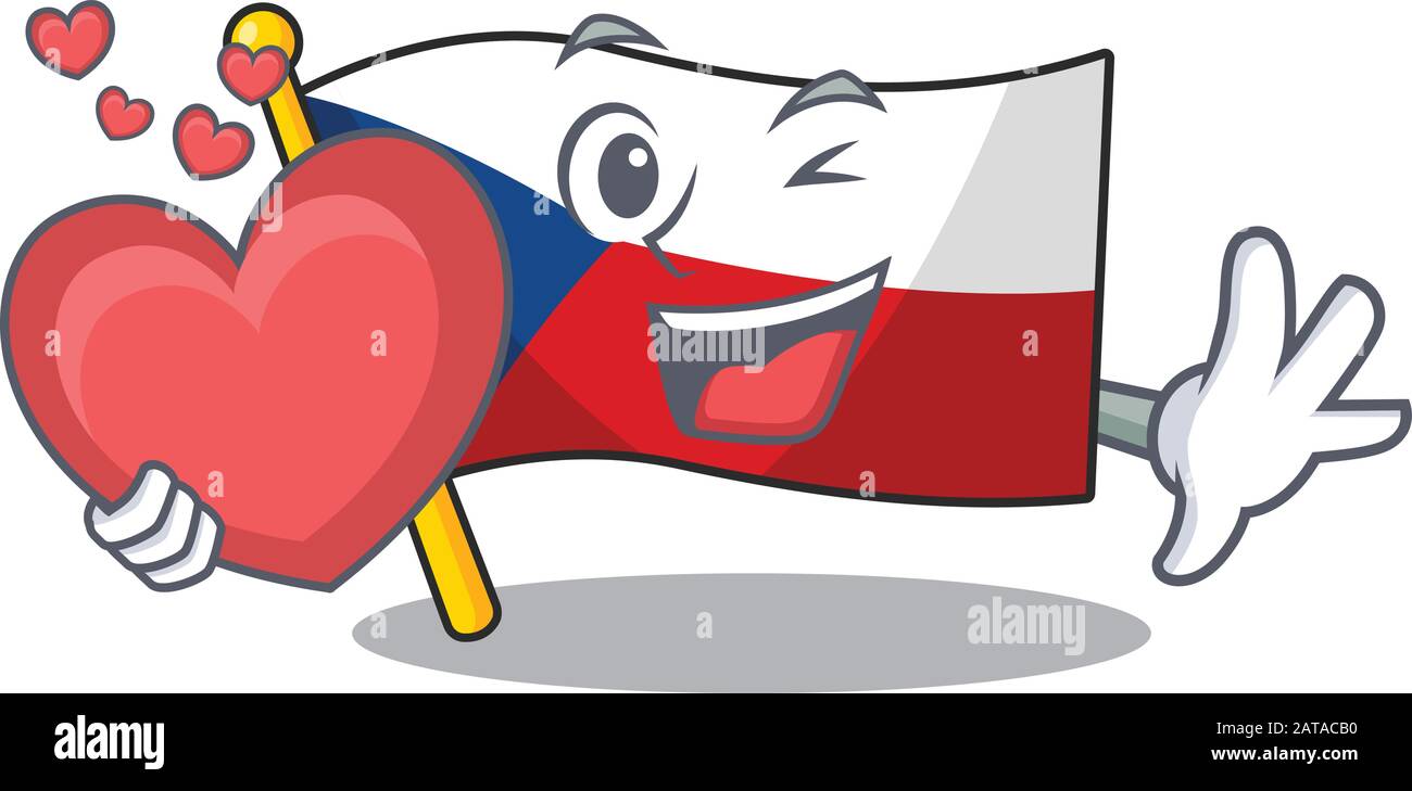 Funny Face flag czechia cartoon character holding a heart Stock Vector ...