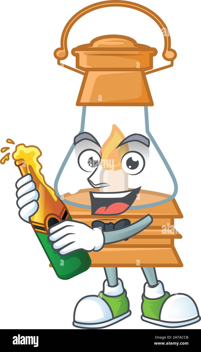 mascot cartoon design of oil lamp with bottle of beer Stock Vector ...