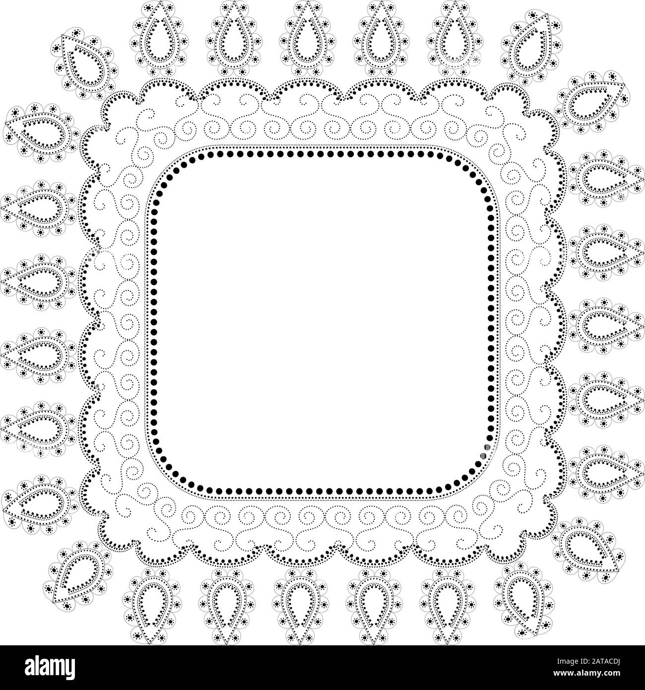 Indian Filigree Dotted Ornament - Vector Square Frame with Paisley ...