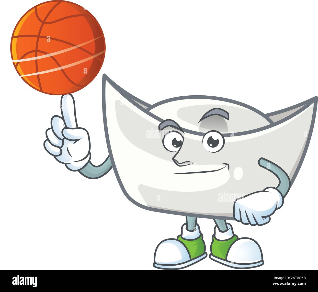 a Healthy chinese silver ingot cartoon character playing basketball ...