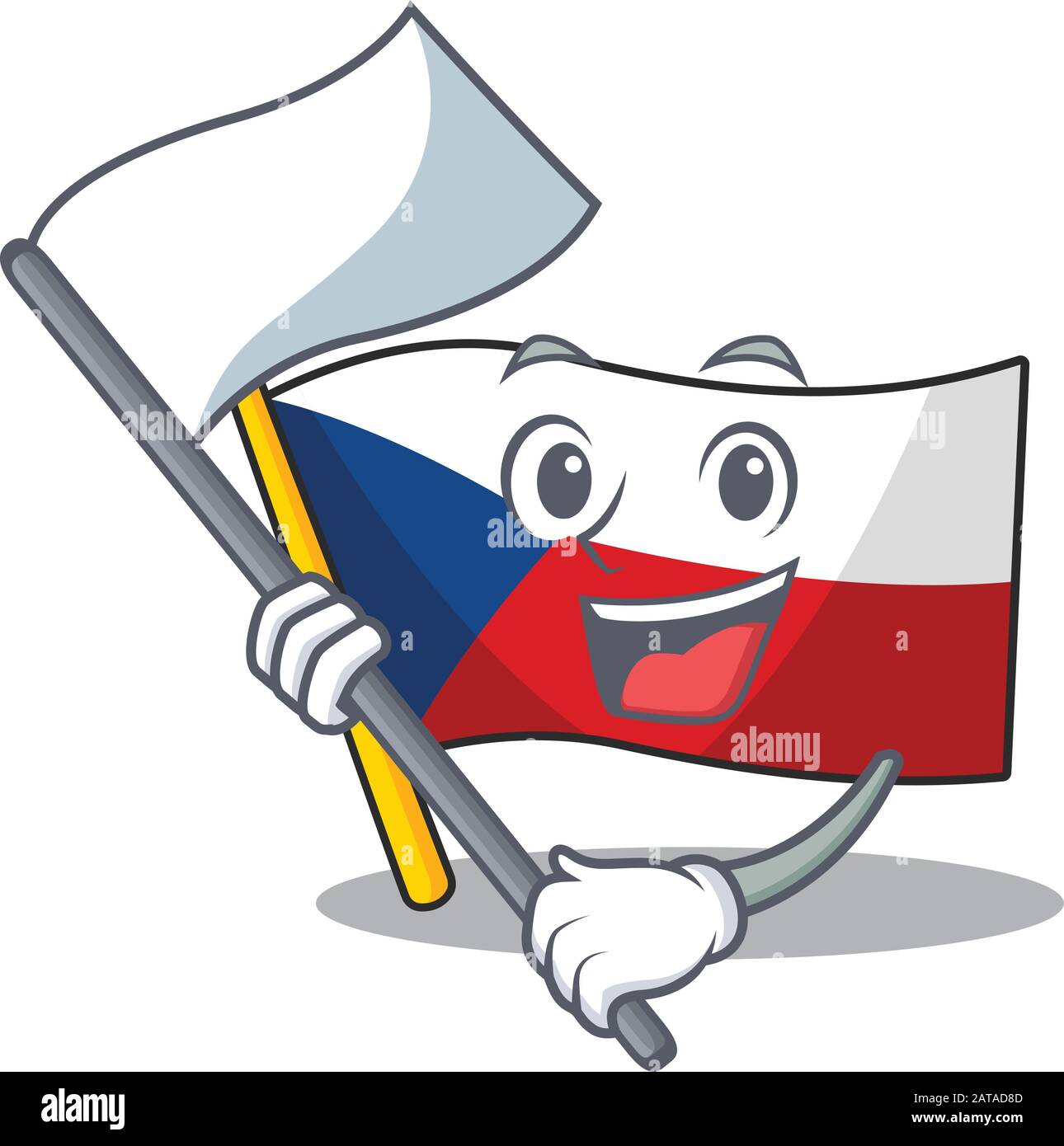 Funny flag czechia cartoon character style holding a standing flag ...