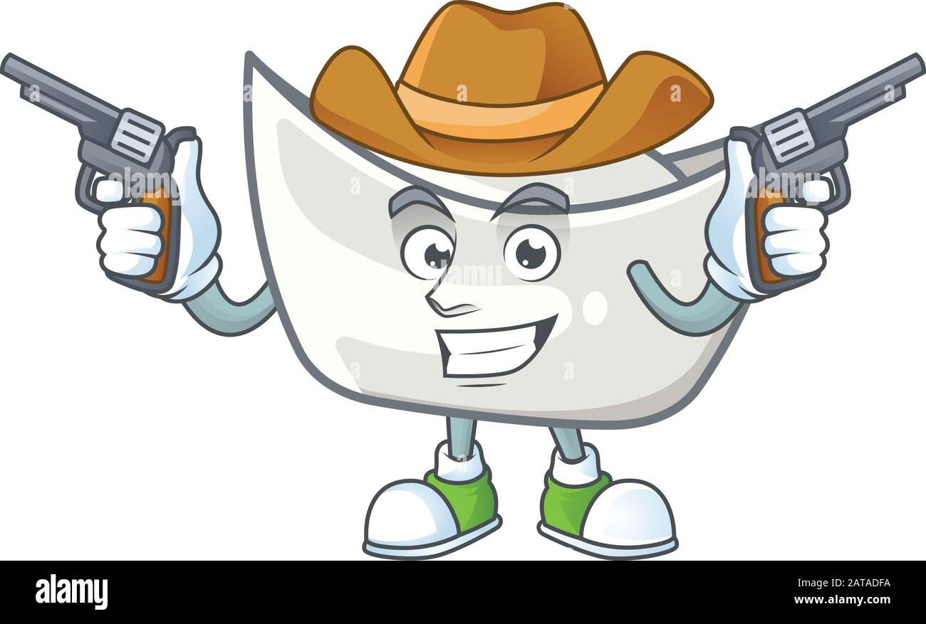 Confident chinese silver ingot Cowboy cartoon character holding guns ...