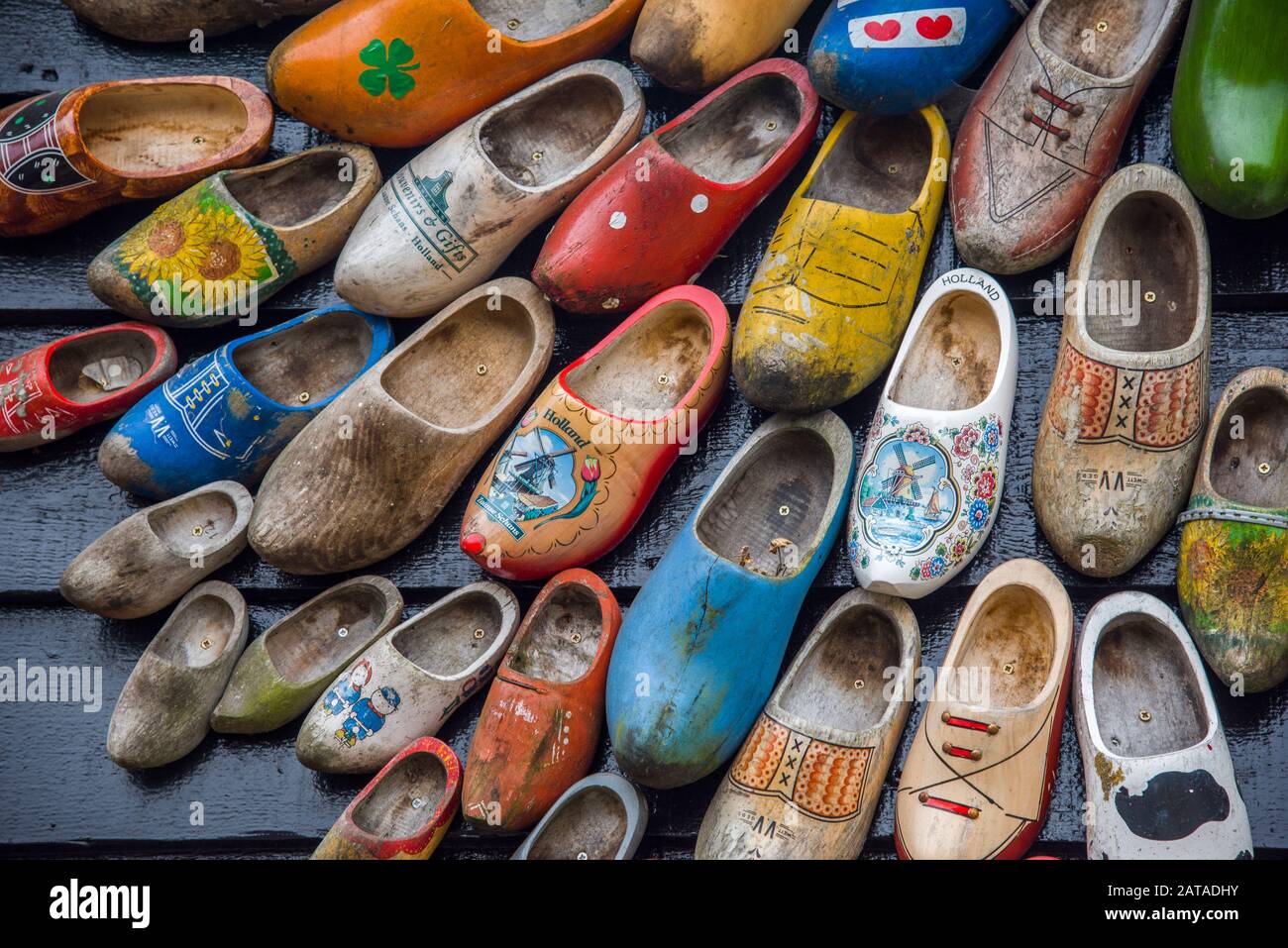 Dutch clogs or wooden shoes, decorated North Holland, The Netherlands ...