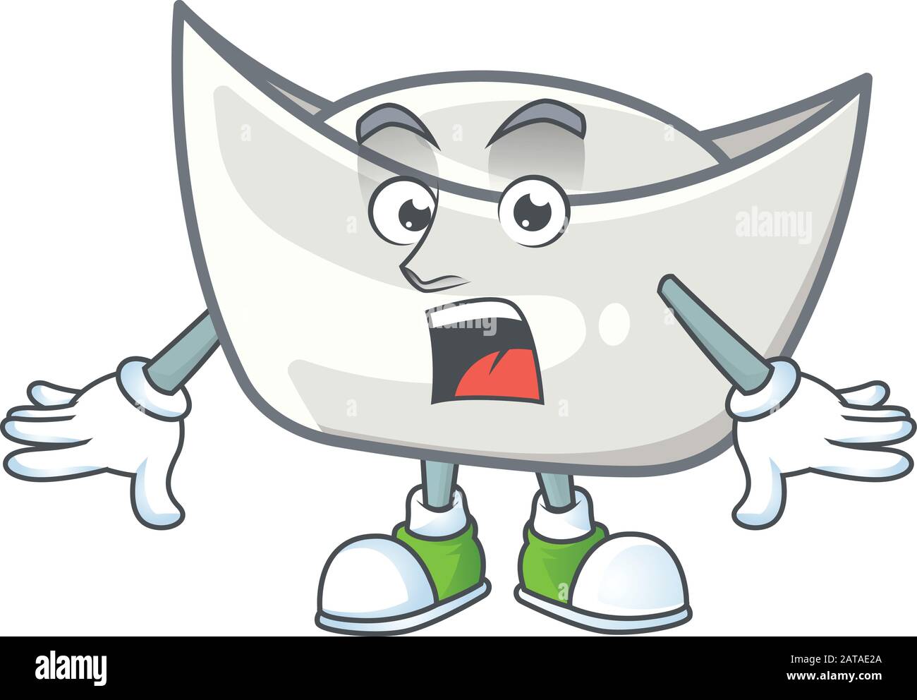 Chinese silver ingot cartoon character design on a surprised gesture ...