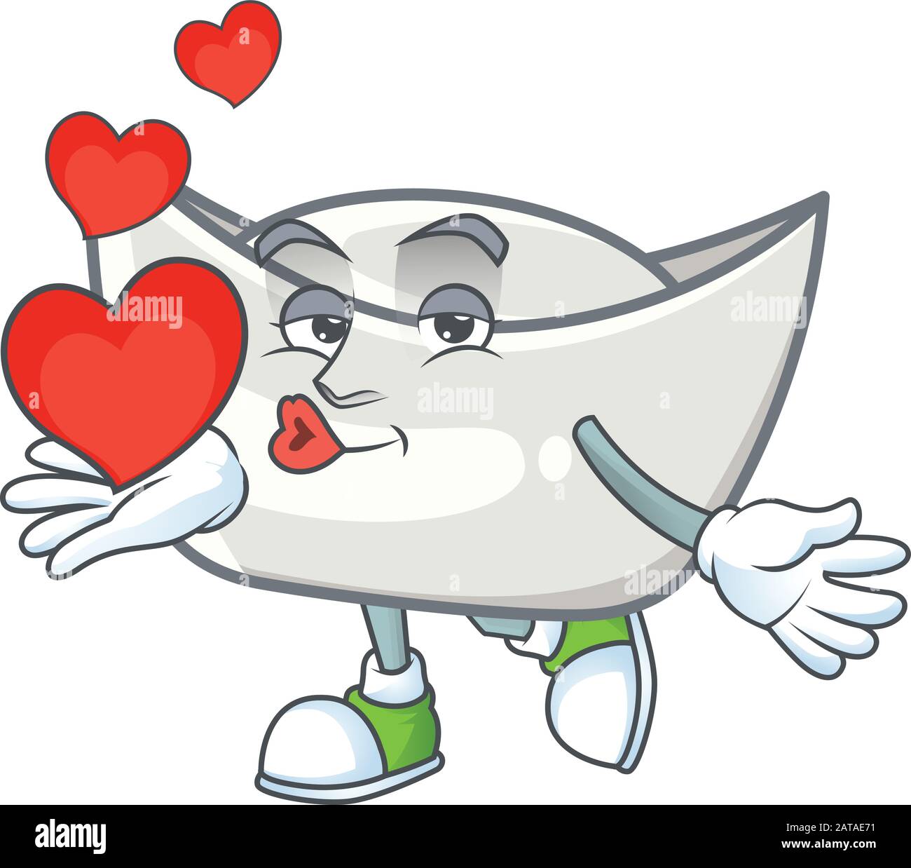 Funny Face chinese silver ingot cartoon character holding a heart Stock ...