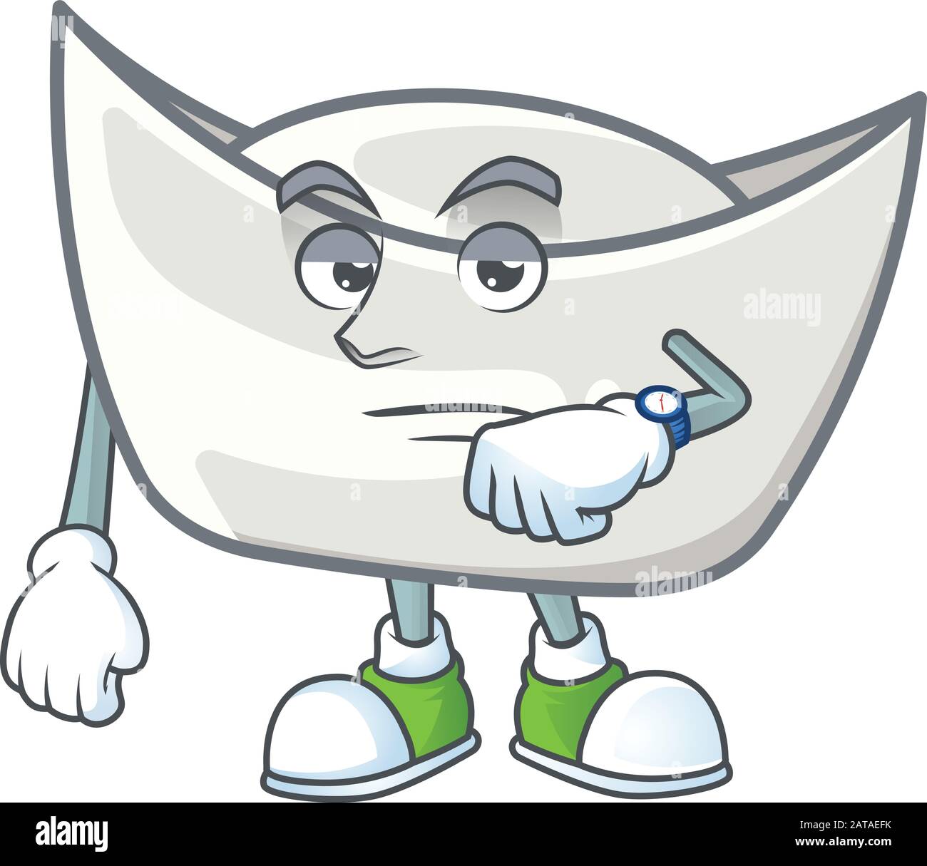 cartoon character design of chinese silver ingot on a waiting gesture ...