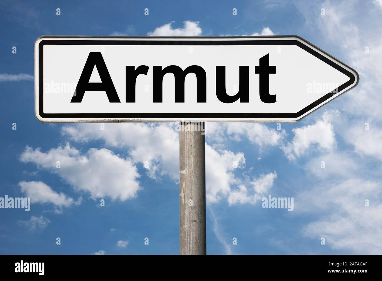 Detail photo of a signpost with the inscription Armut (Poverty Stock ...