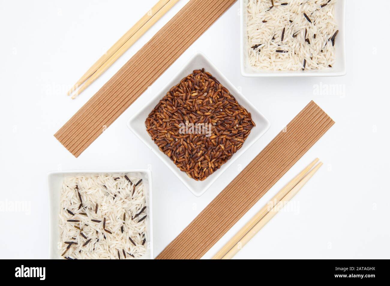 Top View Of White Sushi Plate With Rise And Chopsticks. Symmetry Food ...