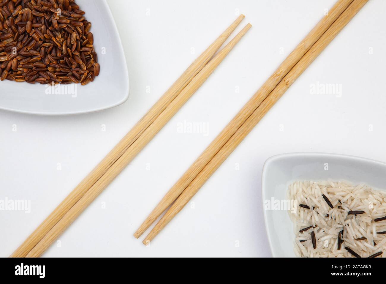 Top View Of White Sushi Plate With Rise And Chopsticks. Symmetry Food ...