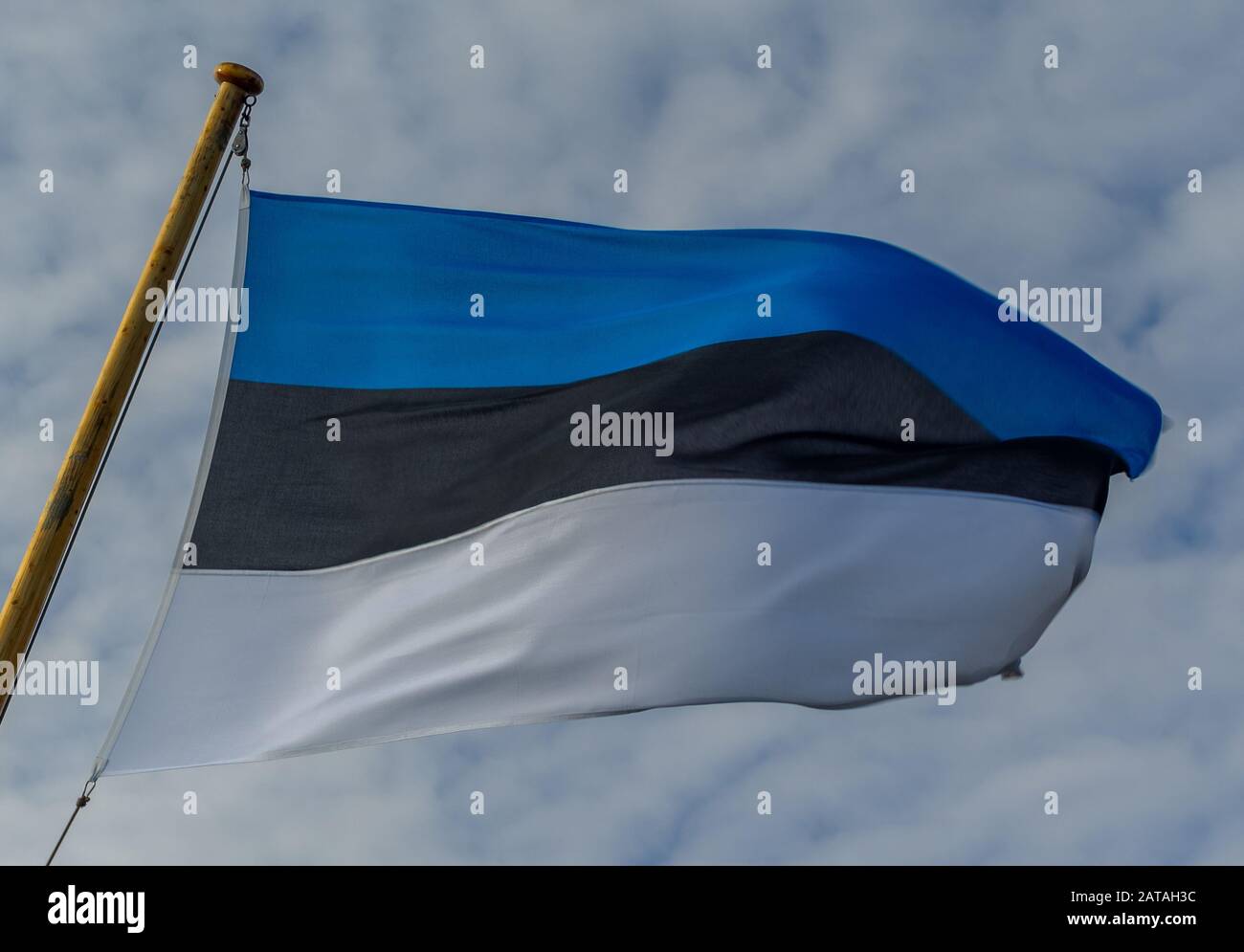 The developing white-black-blue flag of Estonia against the background ...