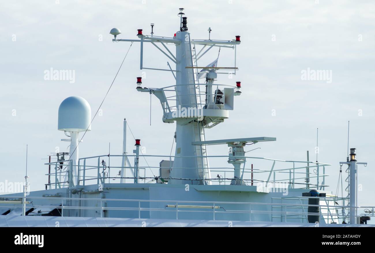 Radar tower on a modern multi-deck sea ferry Stock Photo - Alamy