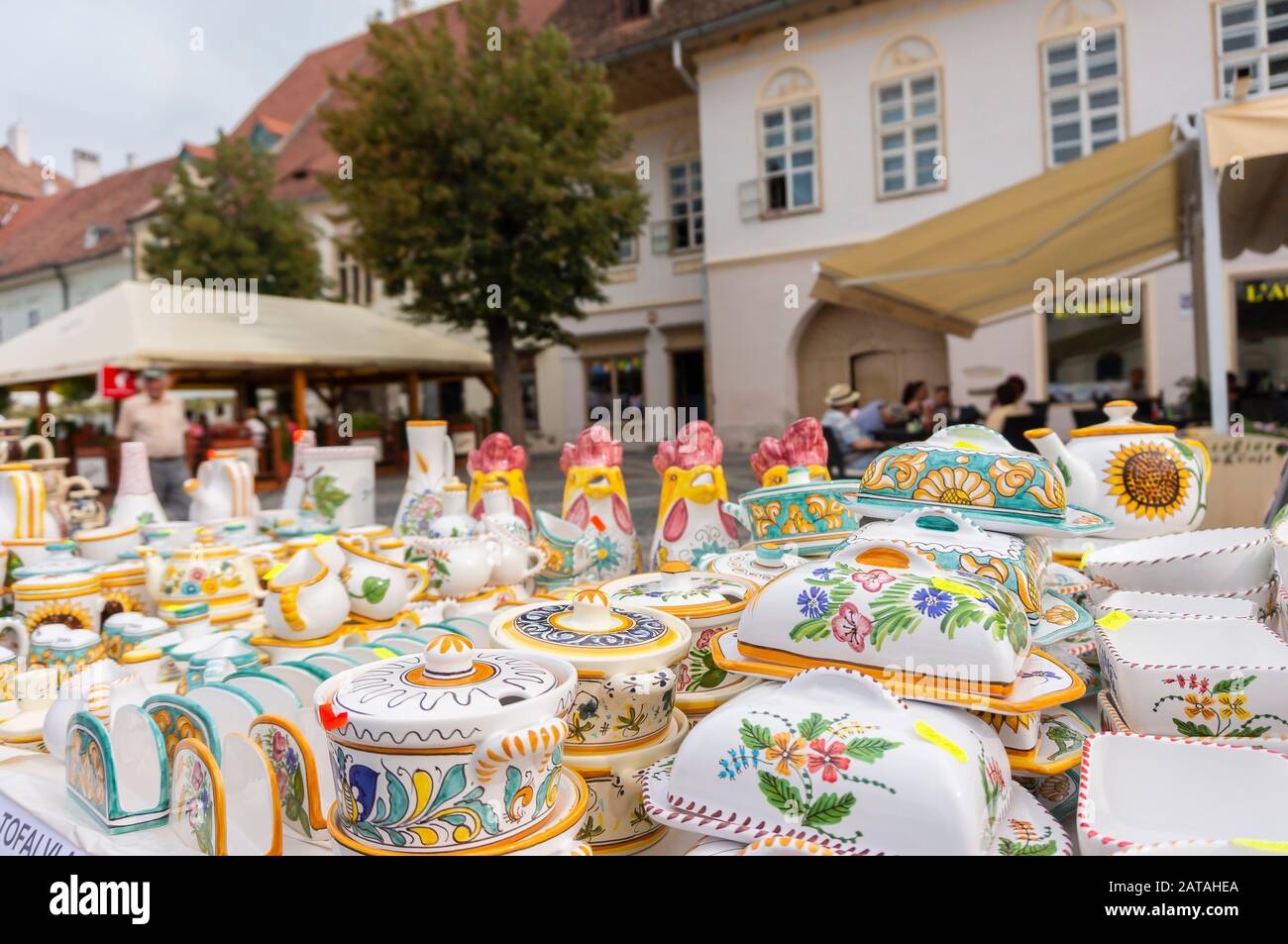 Traditional handmade ceramics market at the potters fair in Sibiu ...