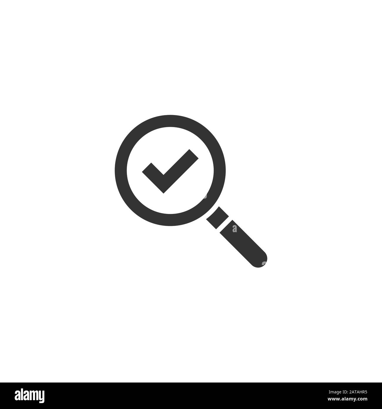 Check mark with magnifying glass icon in flat style. Loupe accept vector illustration on white ...