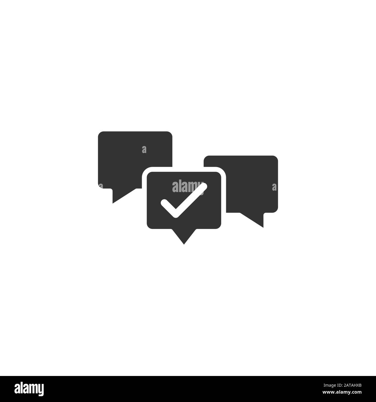 Speak chat sign icon in flat style. Speech bubble with check mark ...