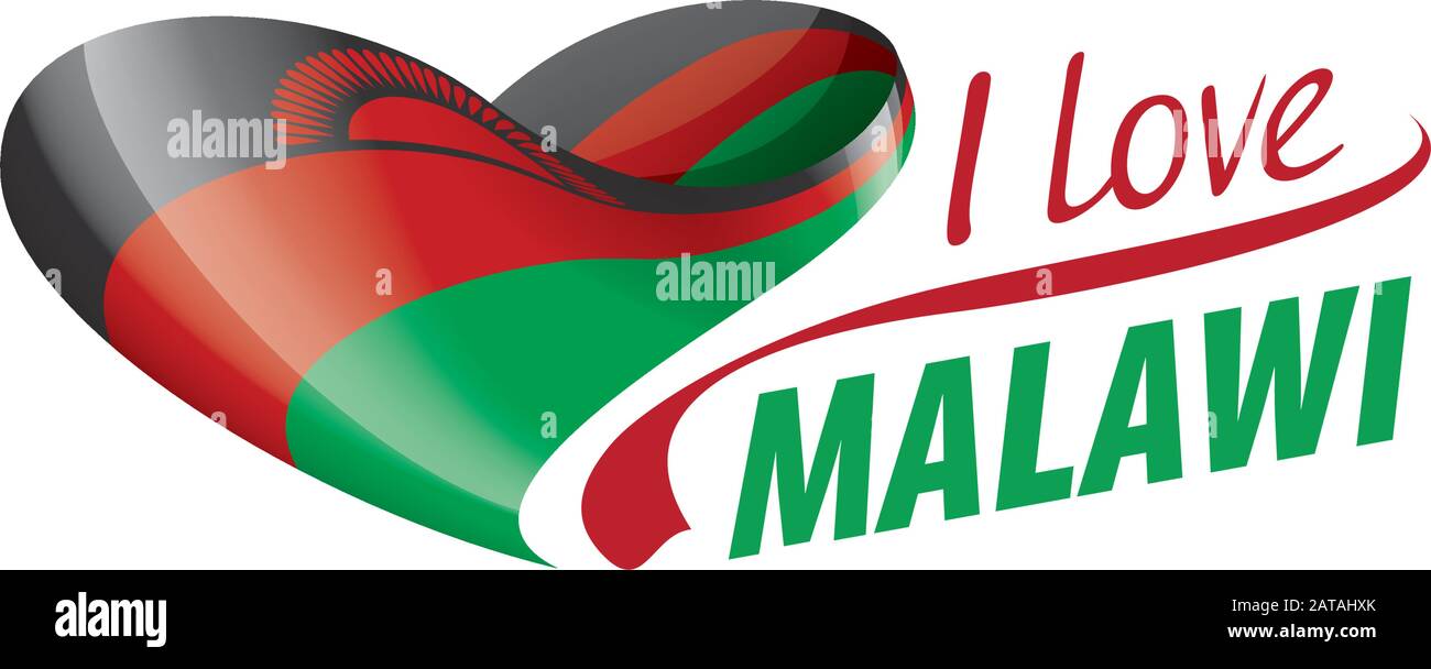 National flag of the Malawi in the shape of a heart and the inscription ...