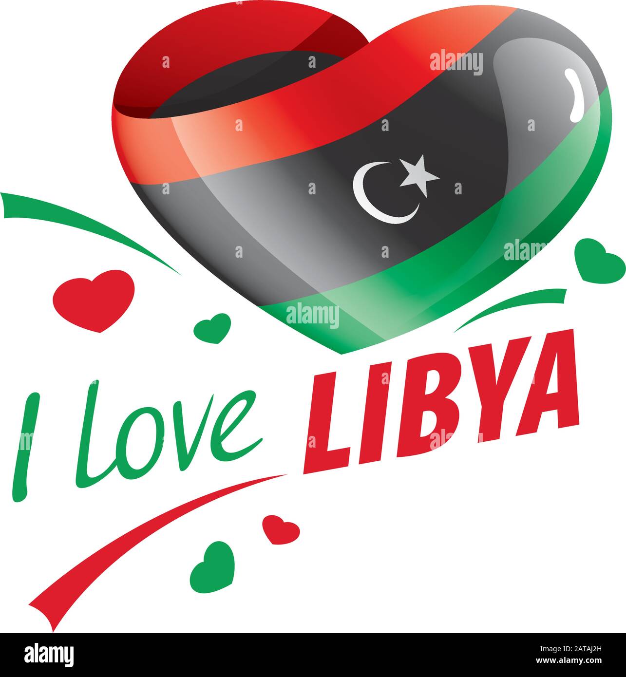 National flag of the Libya in the shape of a heart and the inscription ...