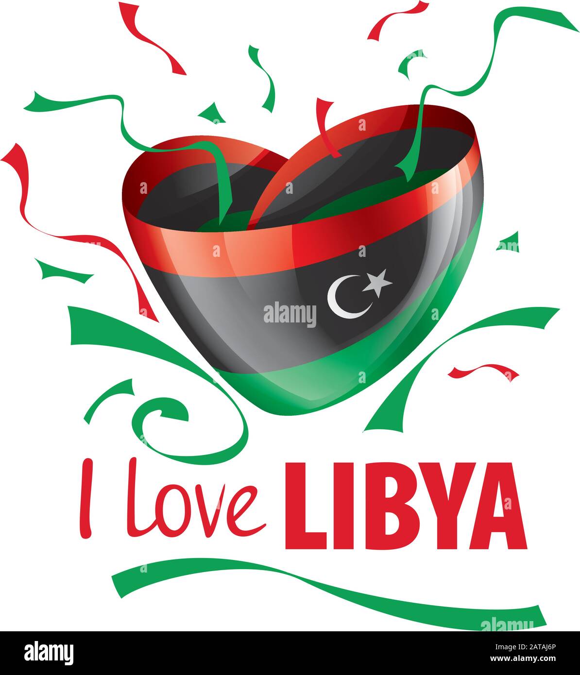 National flag of the Libya in the shape of a heart and the inscription ...