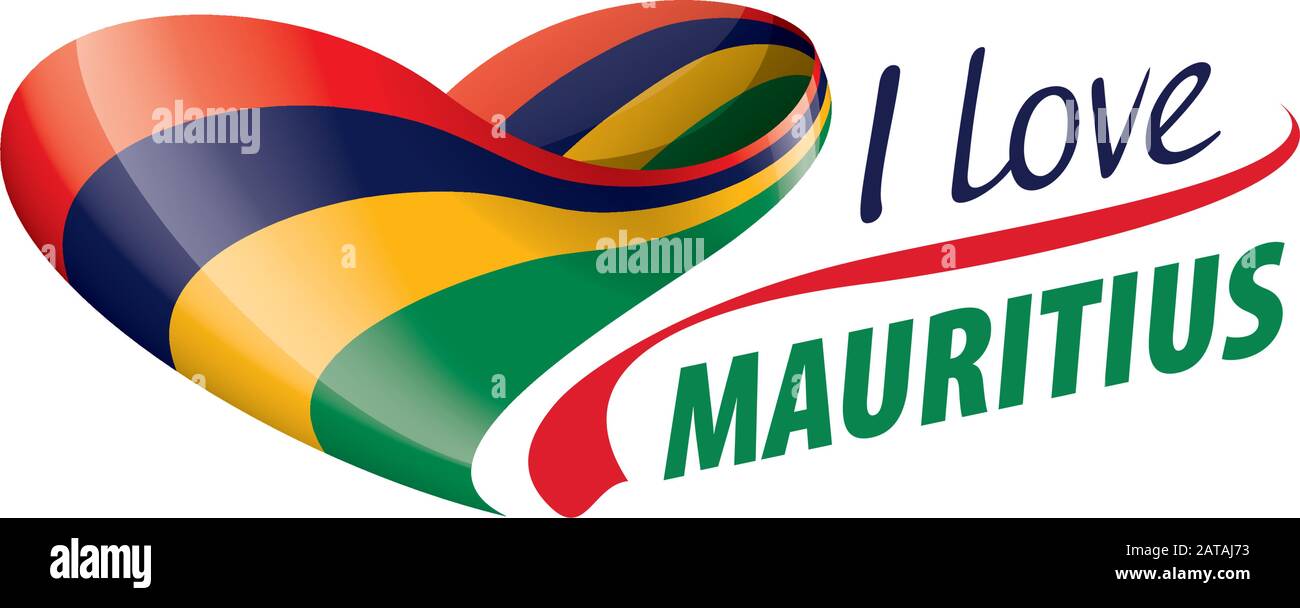 National flag of the Mauritius in the shape of a heart and the ...