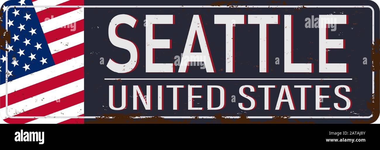 Seattle Washington USA Travel rusty sign on a white background Stock ...
