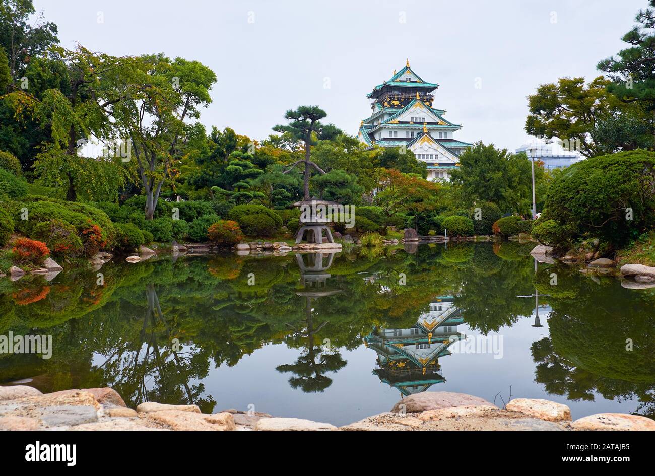 The traditional Japanese garden in the inner bailey of Osaka Castle ...