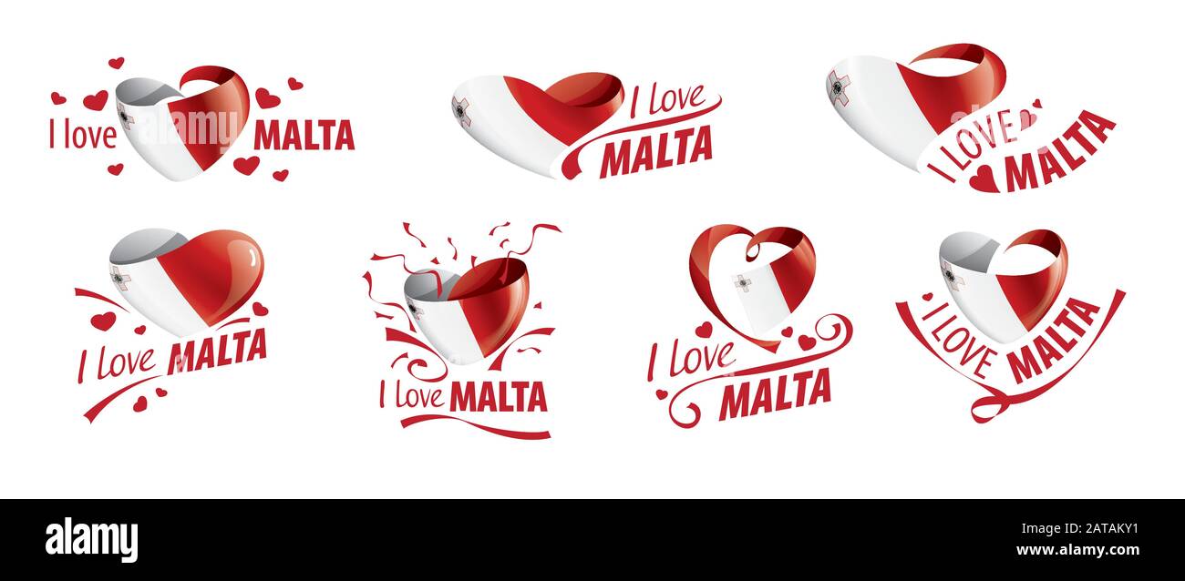 National flag of the Malta in the shape of a heart and the inscription ...