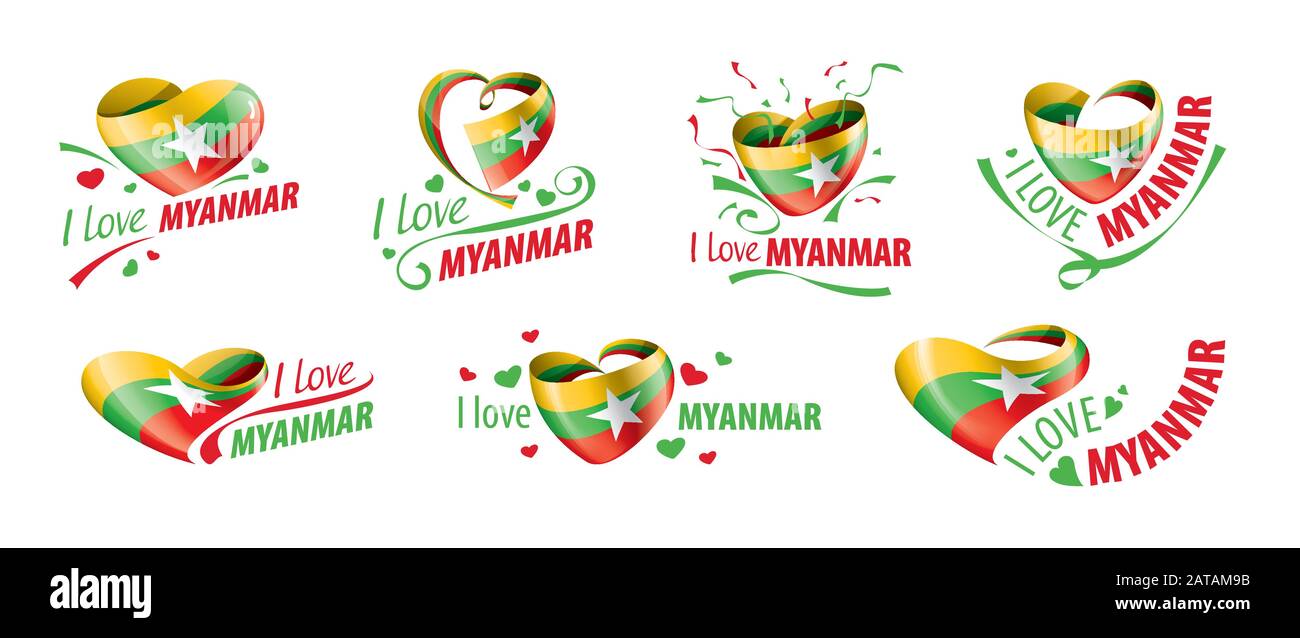 National flag of the Myanmar in the shape of a heart and the ...