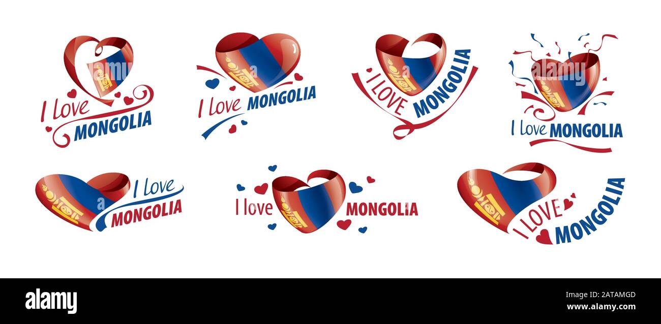 National flag of the Mongolia in the shape of a heart and the ...