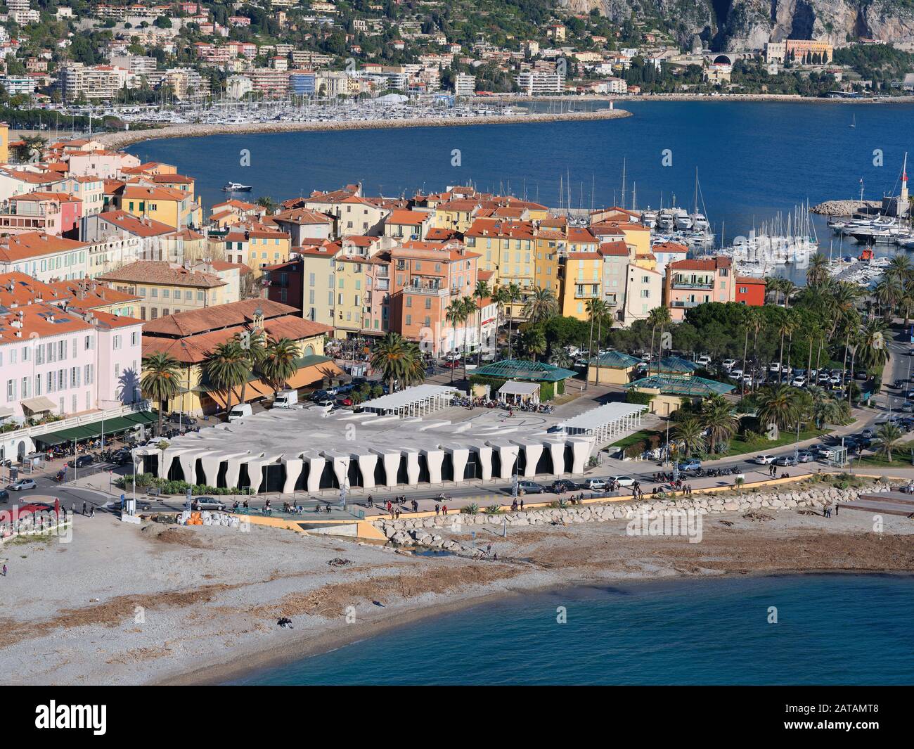 AERIAL VIEW. The Cocteau Museum between the Old Town of Menton and a ...