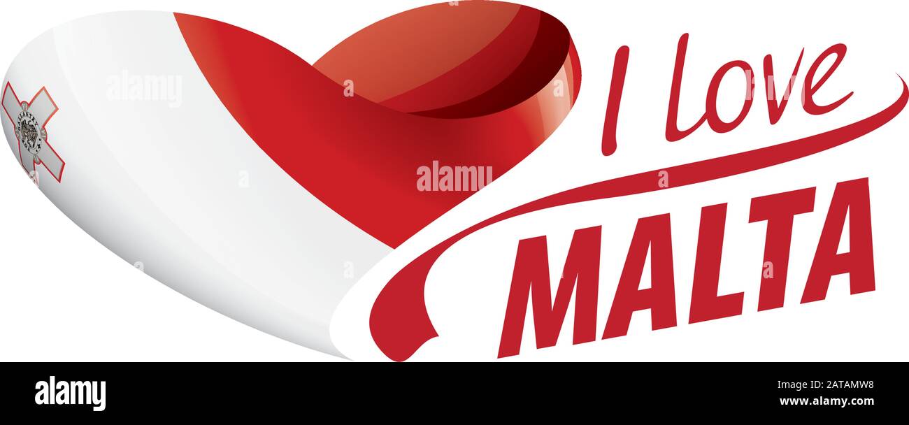 National flag of the Malta in the shape of a heart and the inscription ...