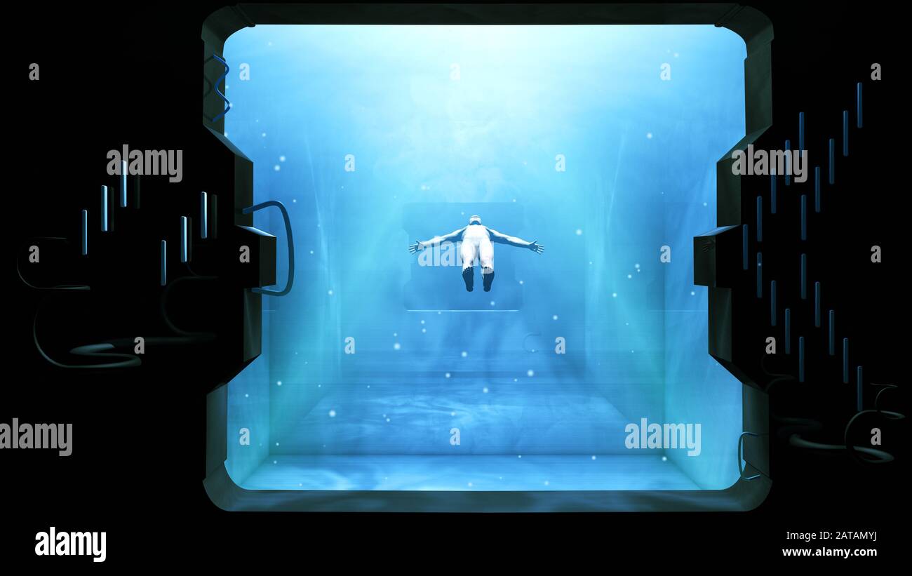 Sci-fi 3d illustration of a flying spaceman soaring in the optimistic ...