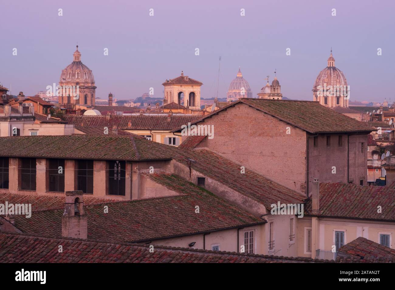 Rome, Italy - Jan 2, 2020: Historic Rome city skyline with domes and ...
