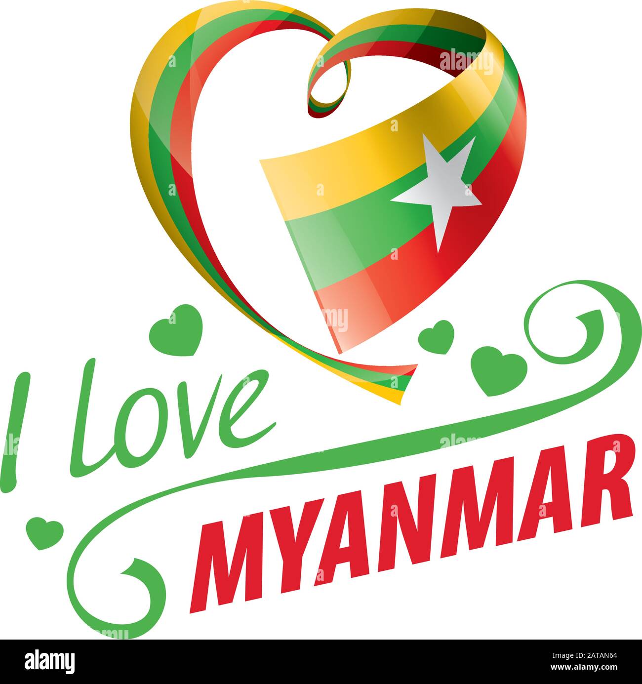 National flag of the Myanmar in the shape of a heart and the ...