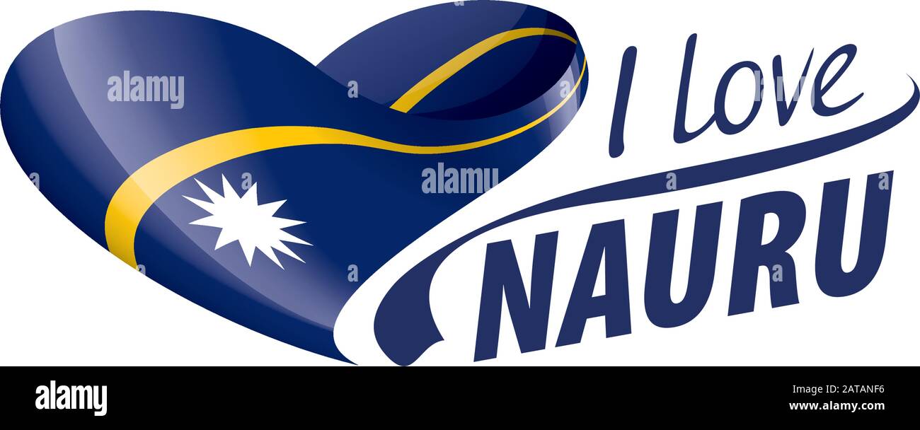 National flag of the Nauru in the shape of a heart and the inscription ...