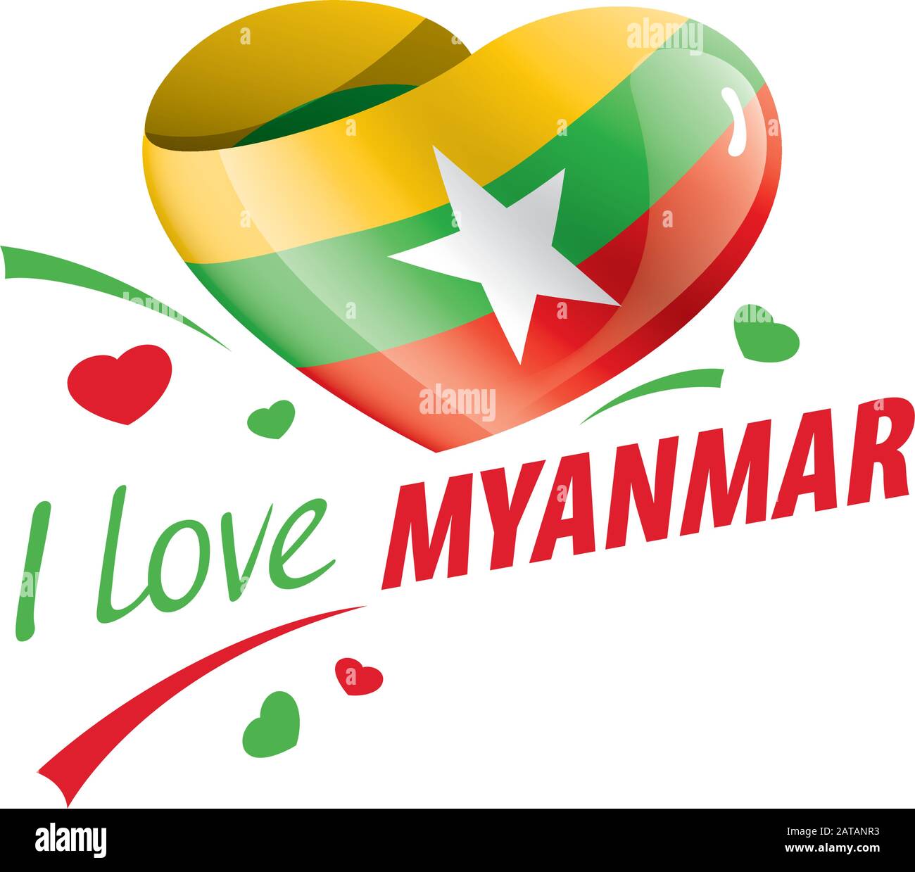 National flag of the Myanmar in the shape of a heart and the ...
