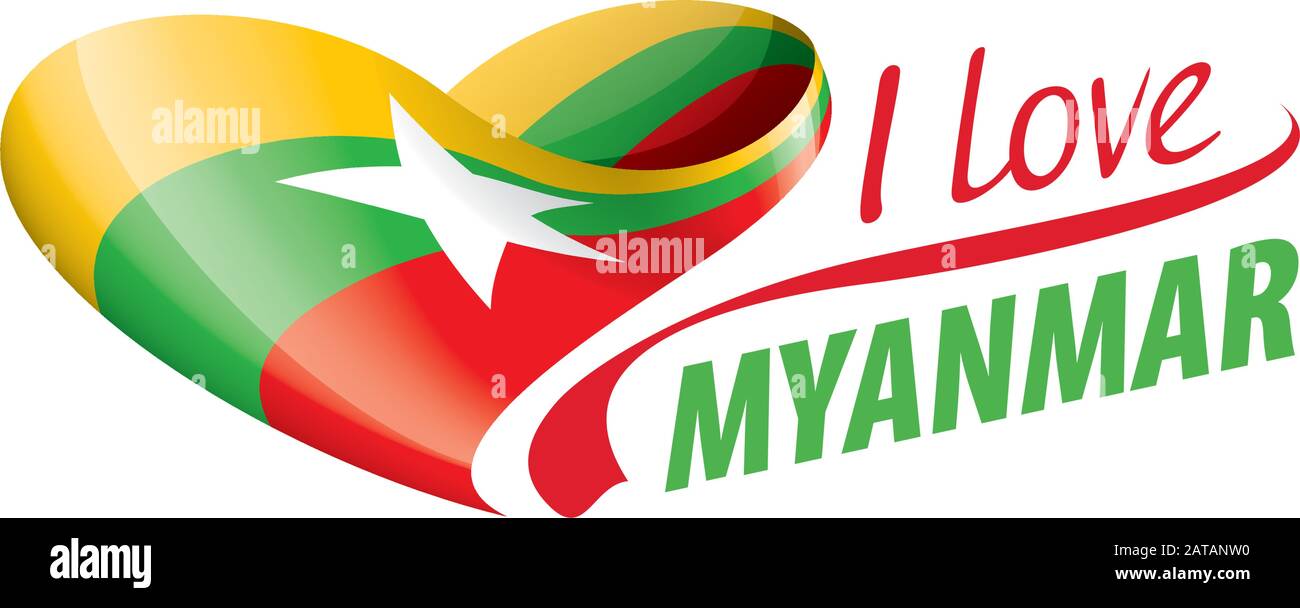 National flag of the Myanmar in the shape of a heart and the ...