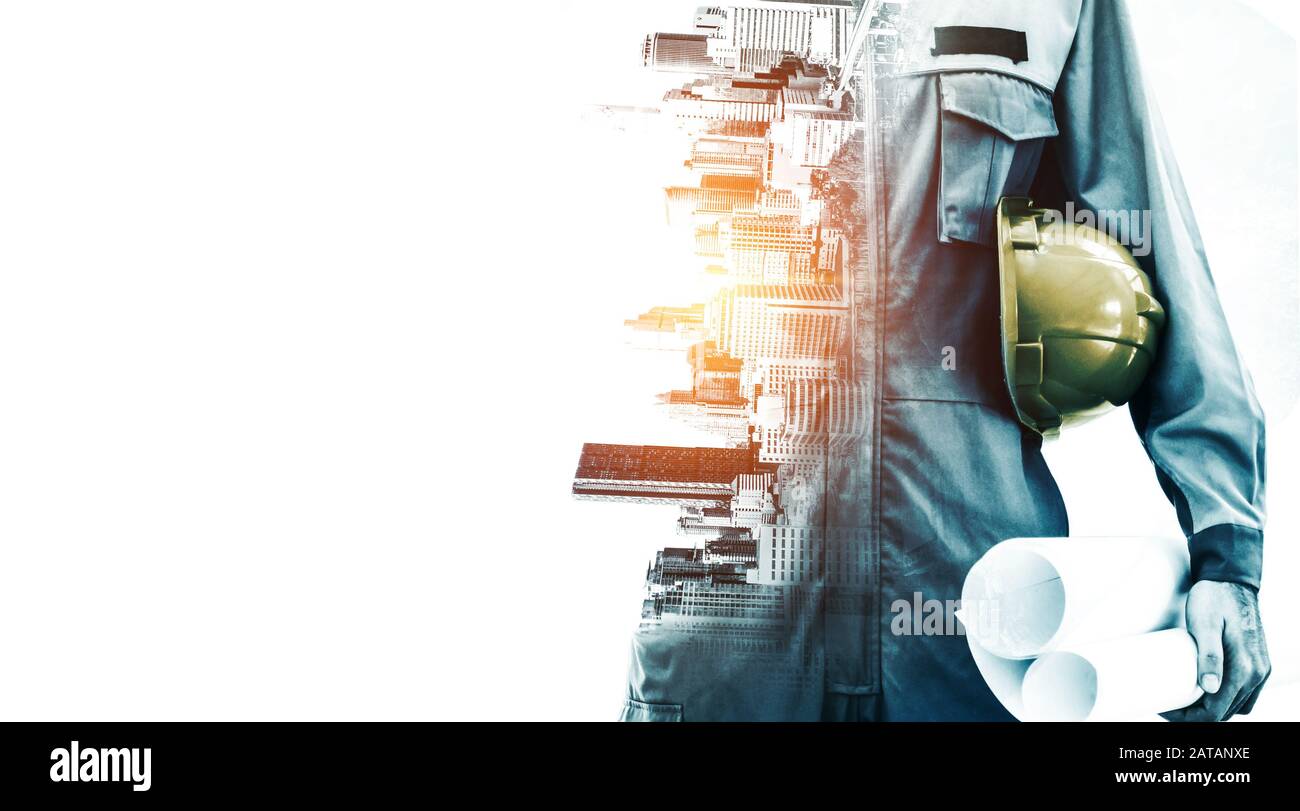 Future building construction engineering project concept with double ...