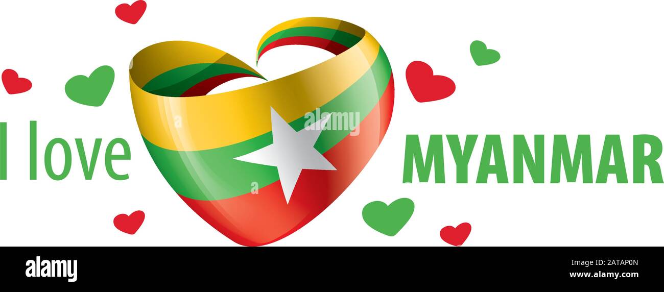 National flag of the Myanmar in the shape of a heart and the ...