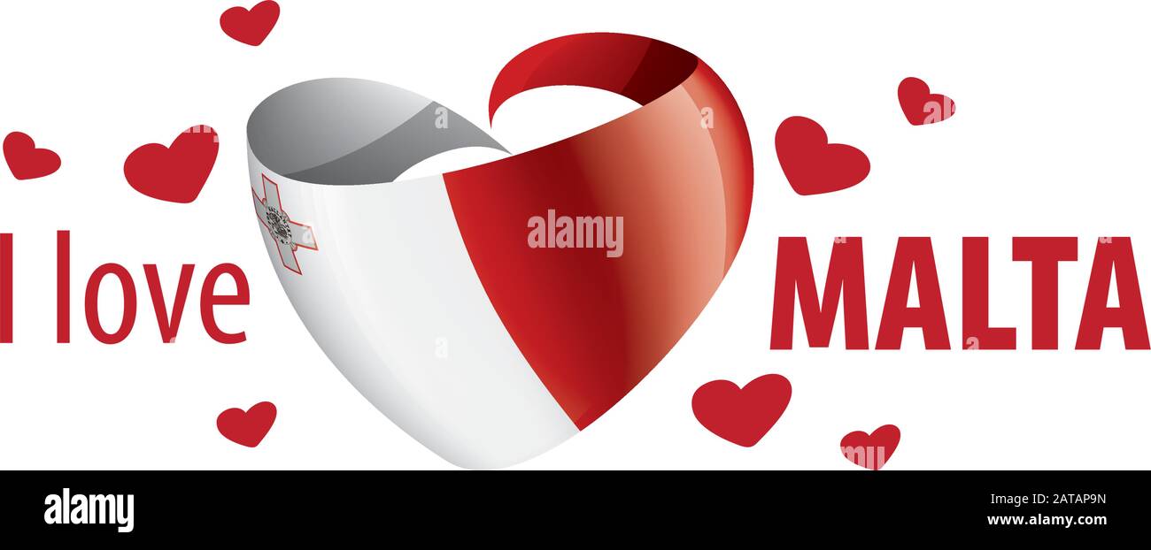 National flag of the Malta in the shape of a heart and the inscription ...
