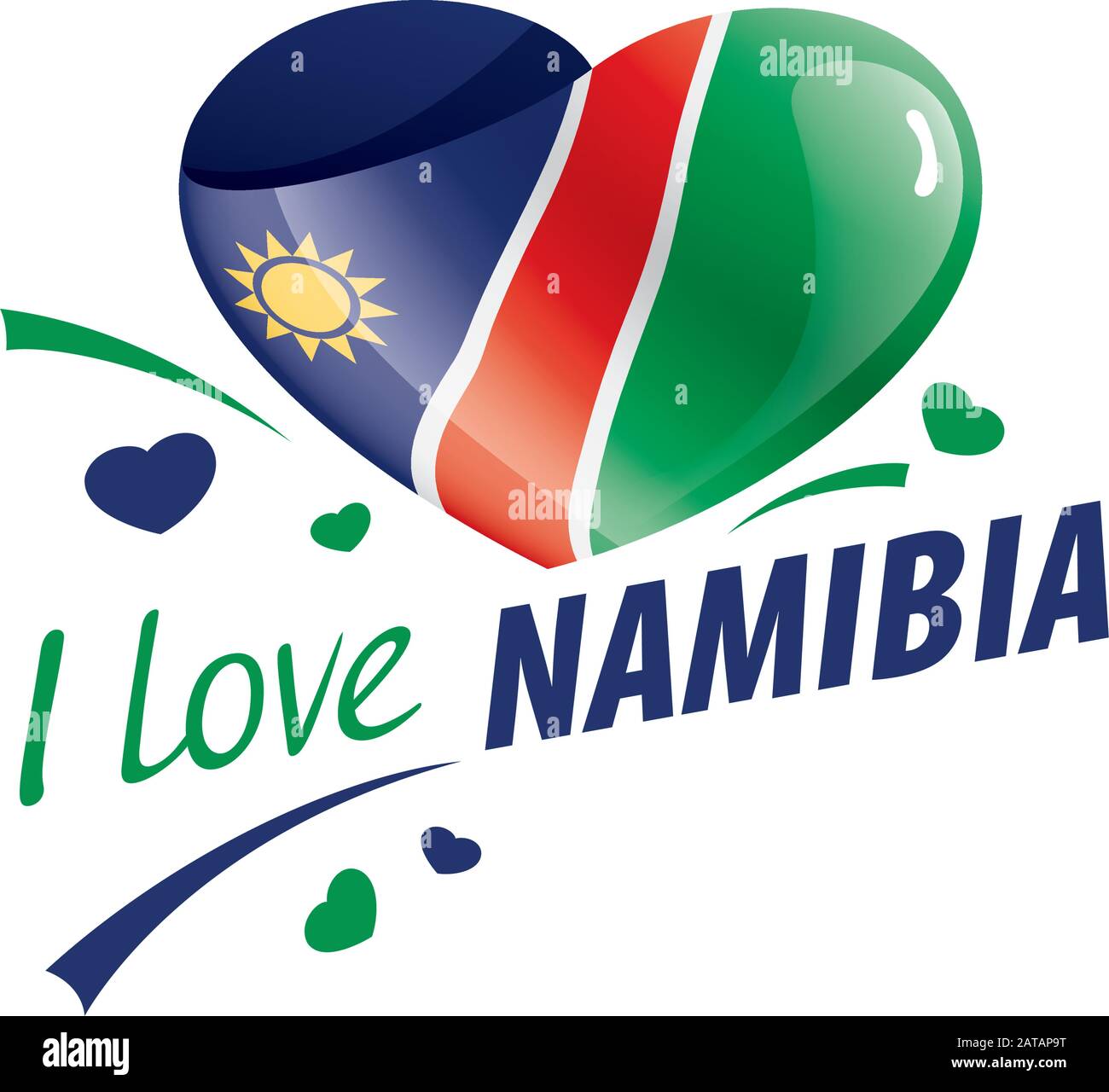 National flag of the Namibia in the shape of a heart and the ...