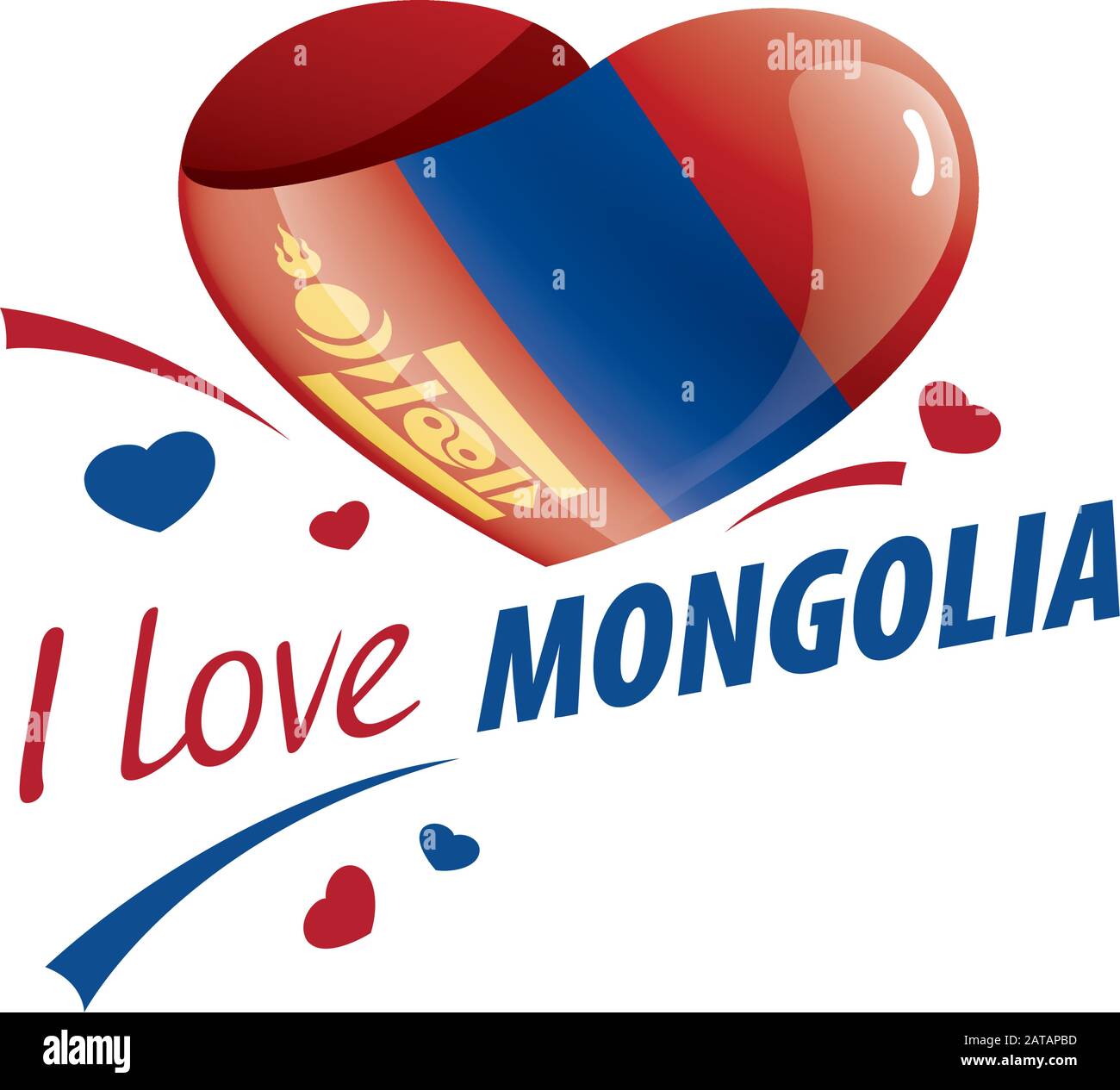 National flag of the Mongolia in the shape of a heart and the ...