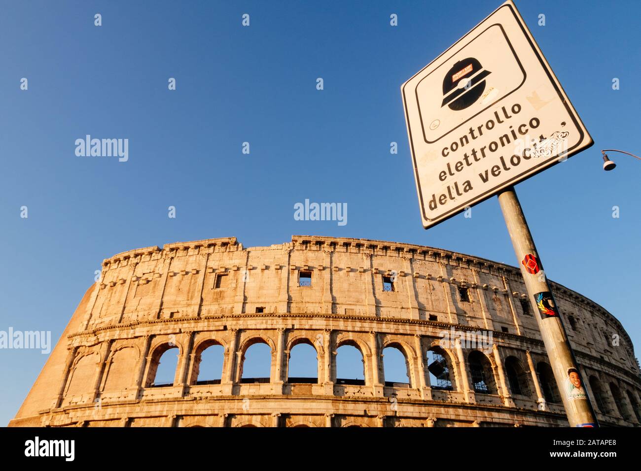 Rome, Italy - Jan 2, 2020: Road sign speed limit control near the ...