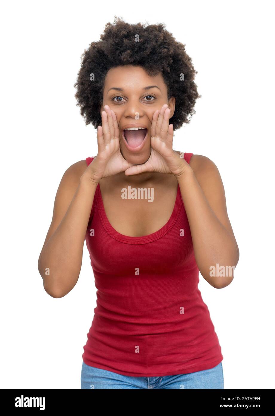 Screaming African American Young Adult Woman Isolated On White