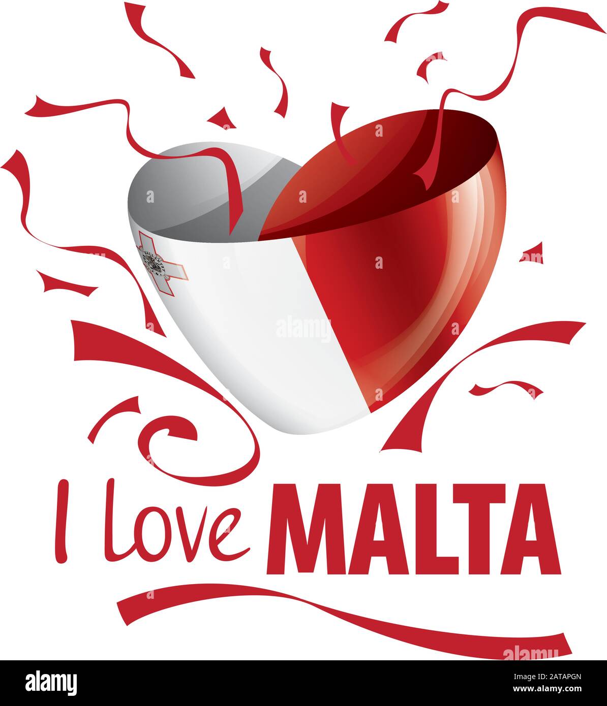 National flag of the Malta in the shape of a heart and the inscription ...