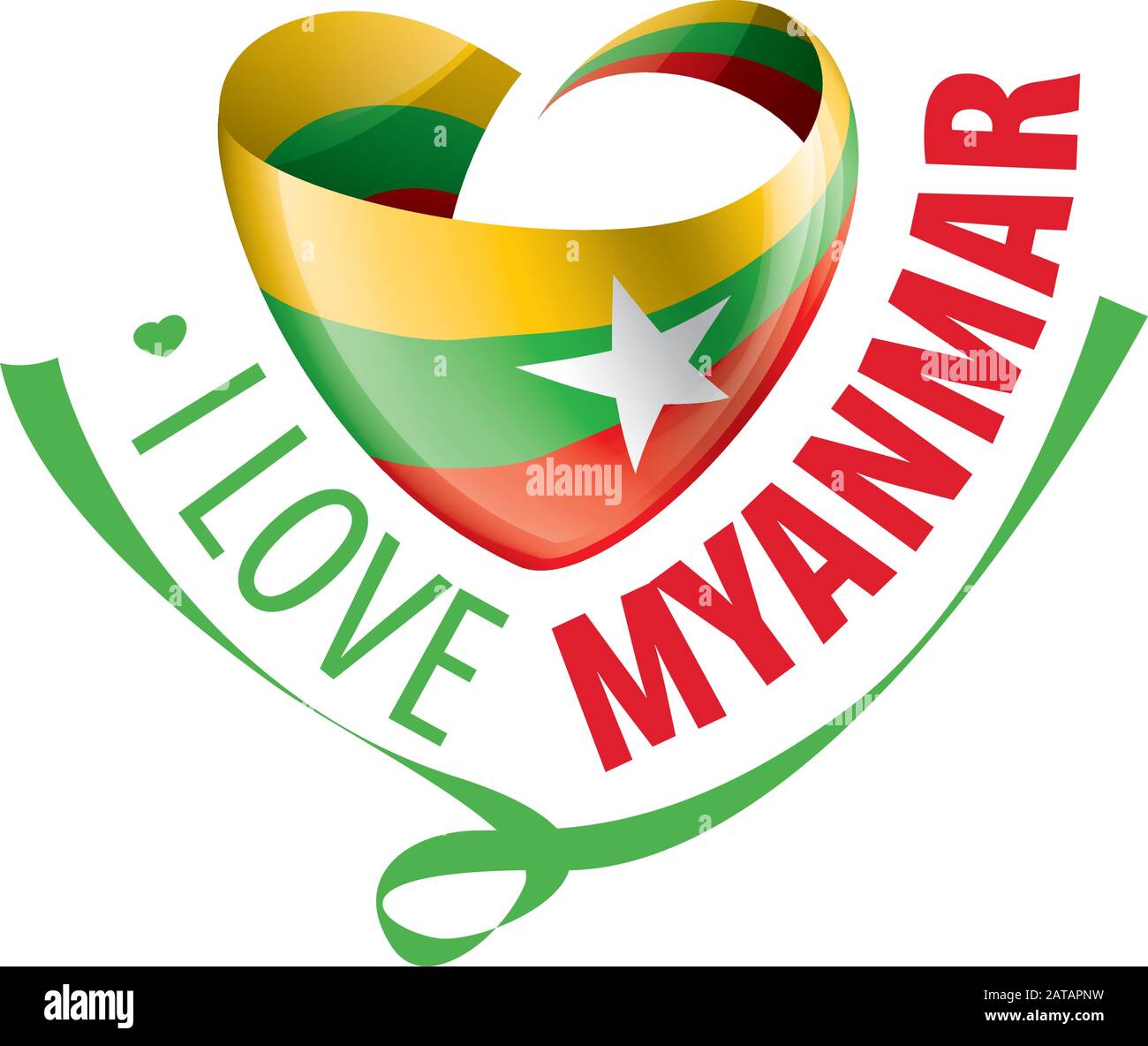 National flag of the Myanmar in the shape of a heart and the ...