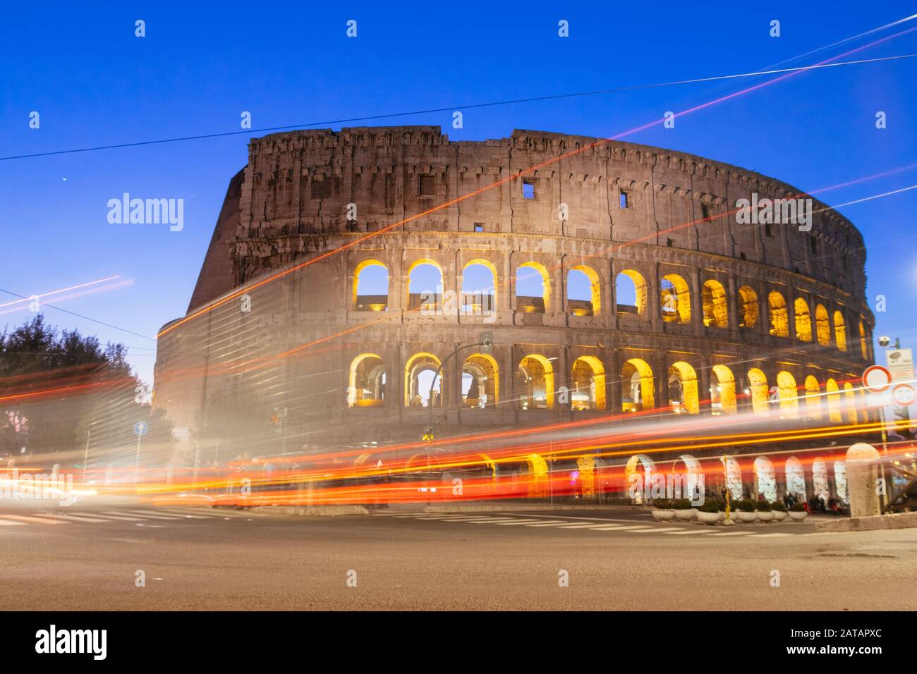 Rome, Italy - Jan 2, 2020: Colosseum at night with colorful blurred ...