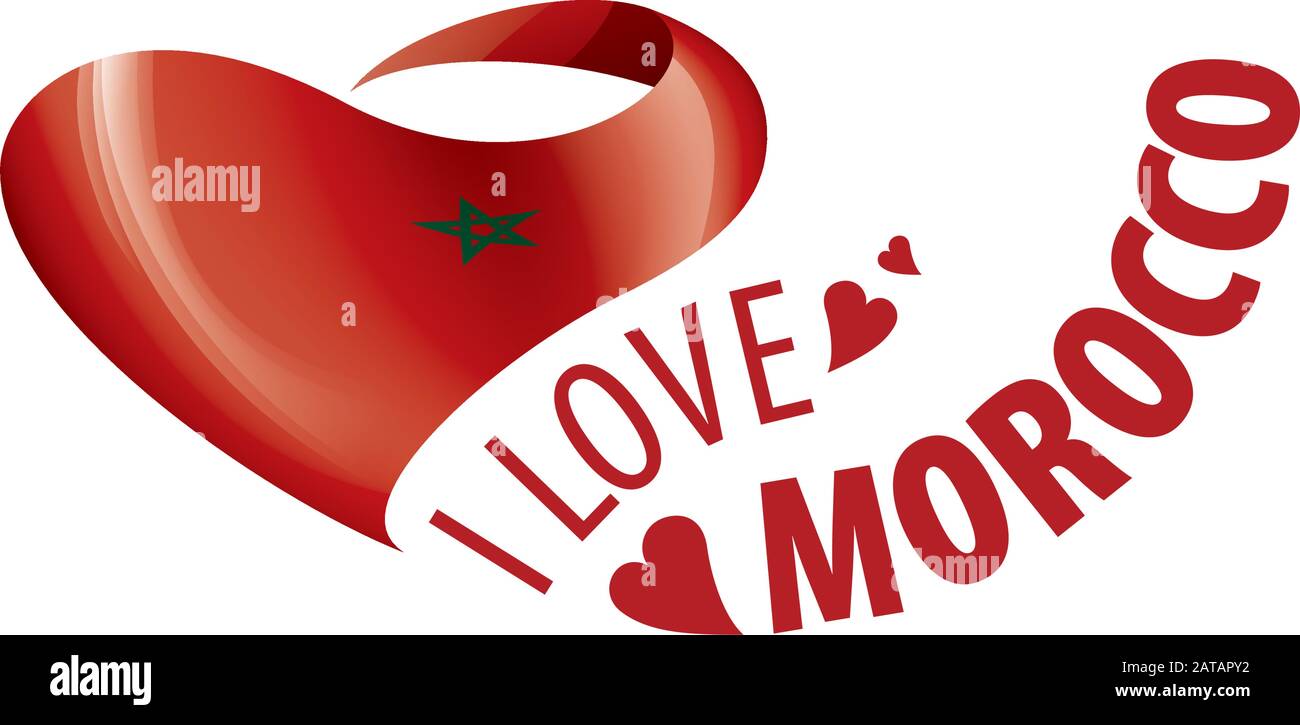 National flag of the Morocco in the shape of a heart and the ...